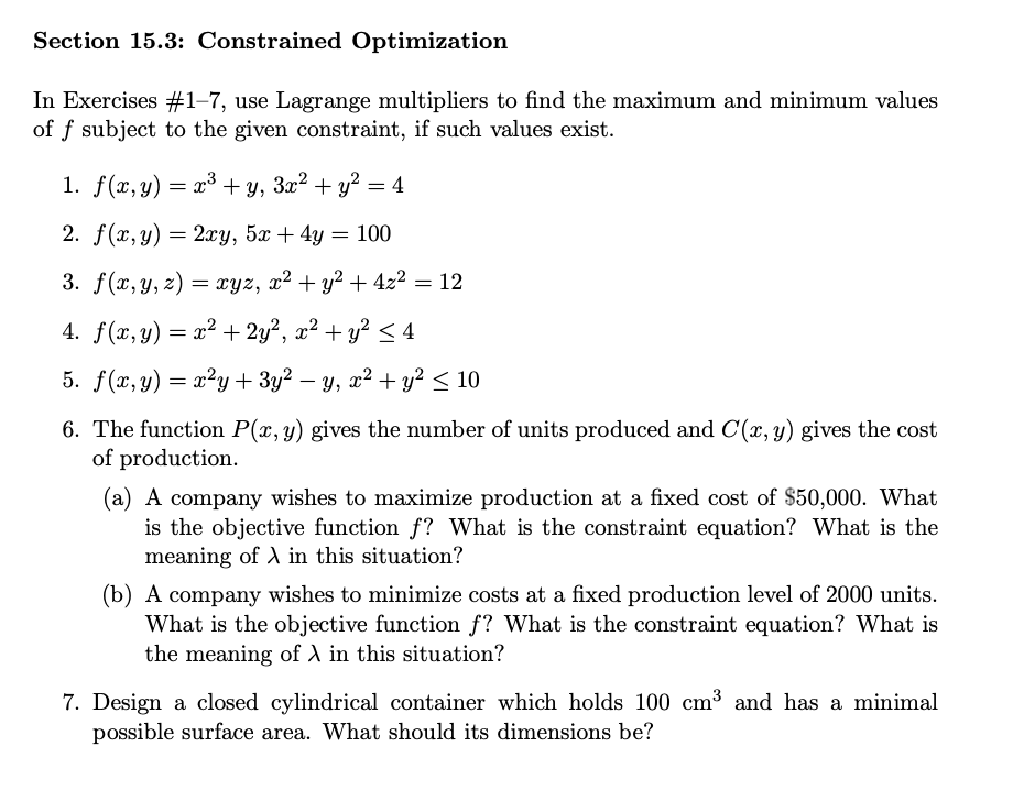 Solved Section 15.3: Constrained Optimization In Exercises | Chegg.com