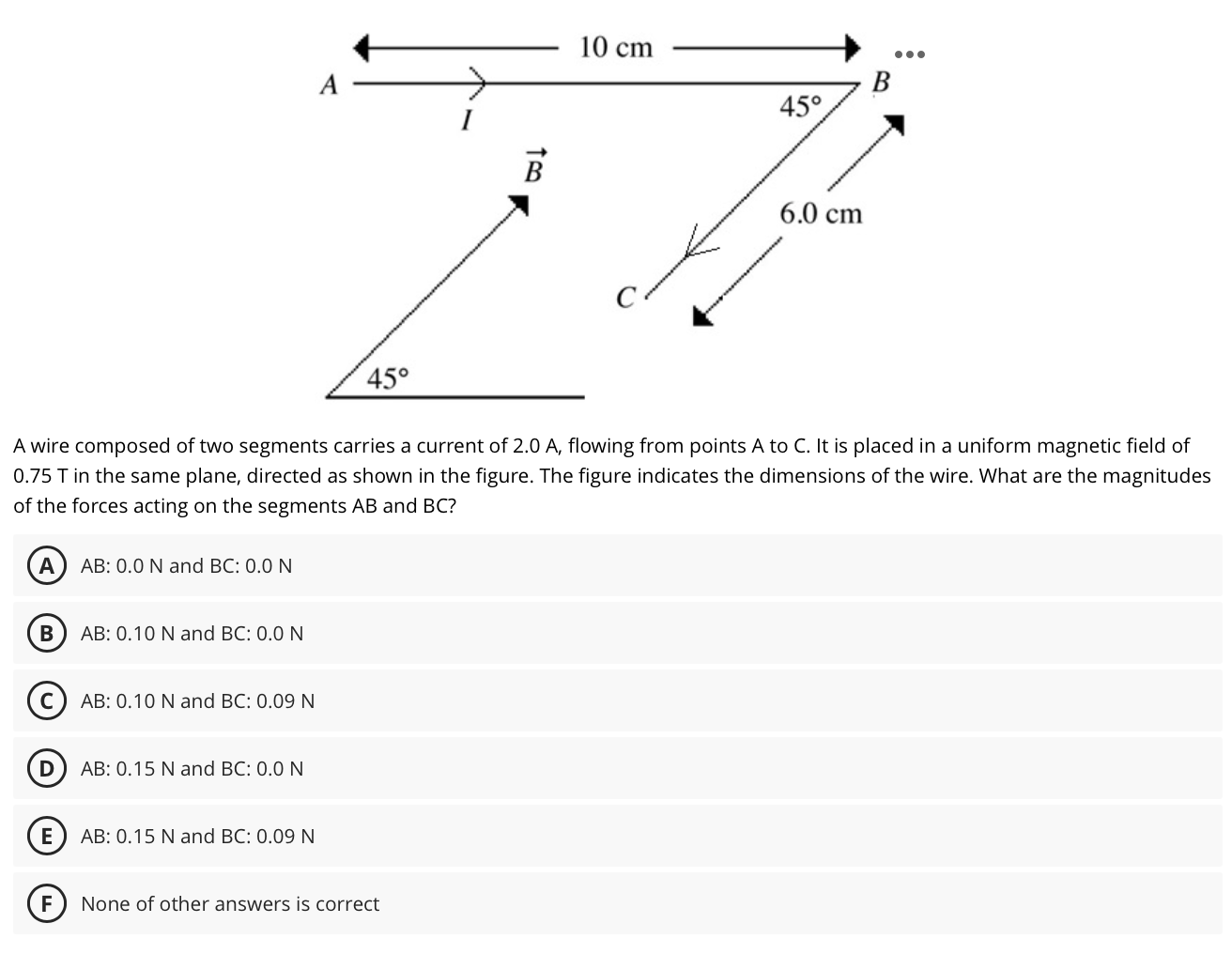 Solved A wire composed of two segments carries a current of | Chegg.com