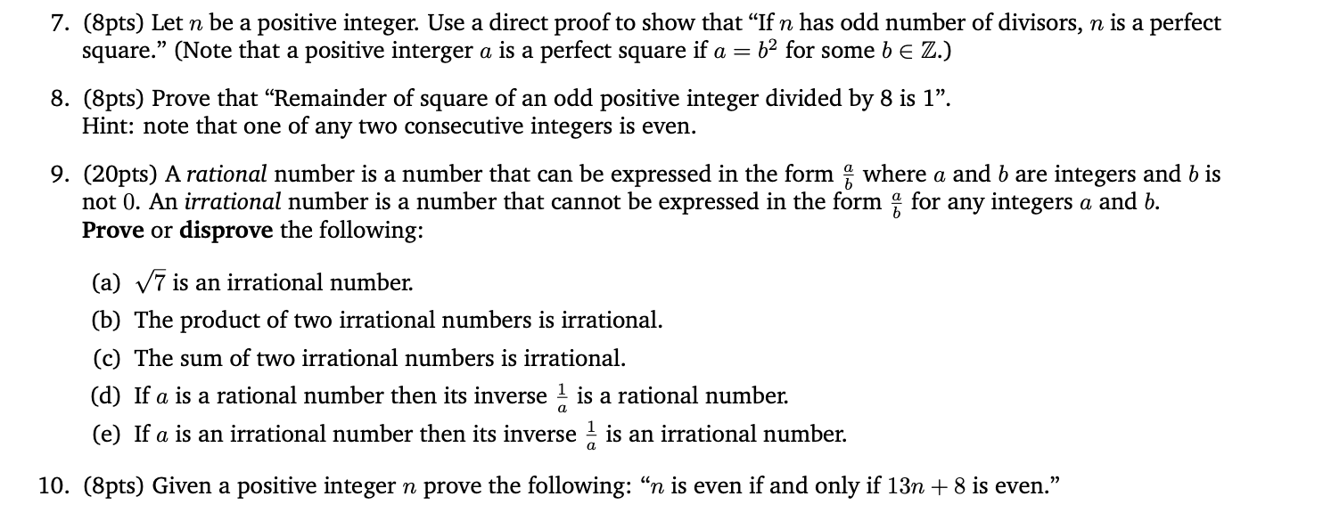Solved 7. (8pts) Let n be a positive integer. Use a direct | Chegg.com Solved 7. (8pts) Let n be a positive integer. Use a direct | Chegg.com