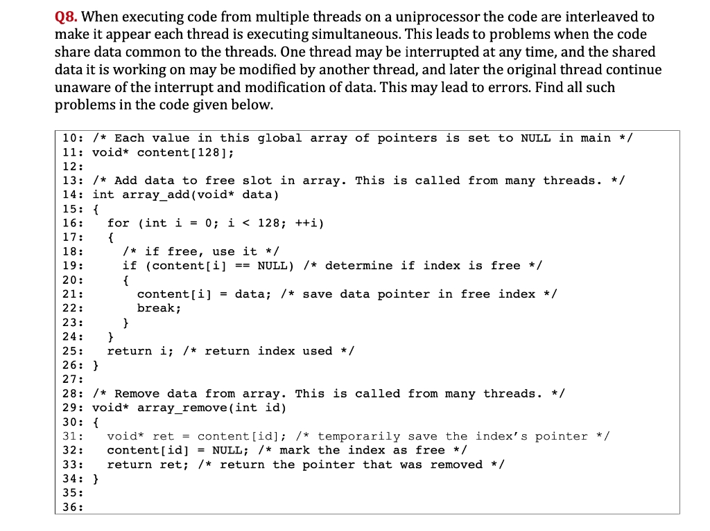 Q8. When executing code from multiple threads on a | Chegg.com