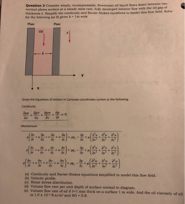 Solved Question 3 Consider steady, incompressible, Newtonian | Chegg.com