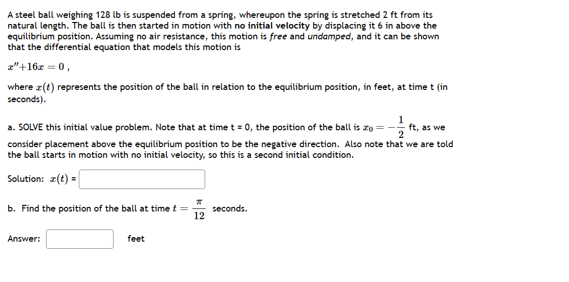 Solved A steel ball weighing 128lb is suspended from a | Chegg.com