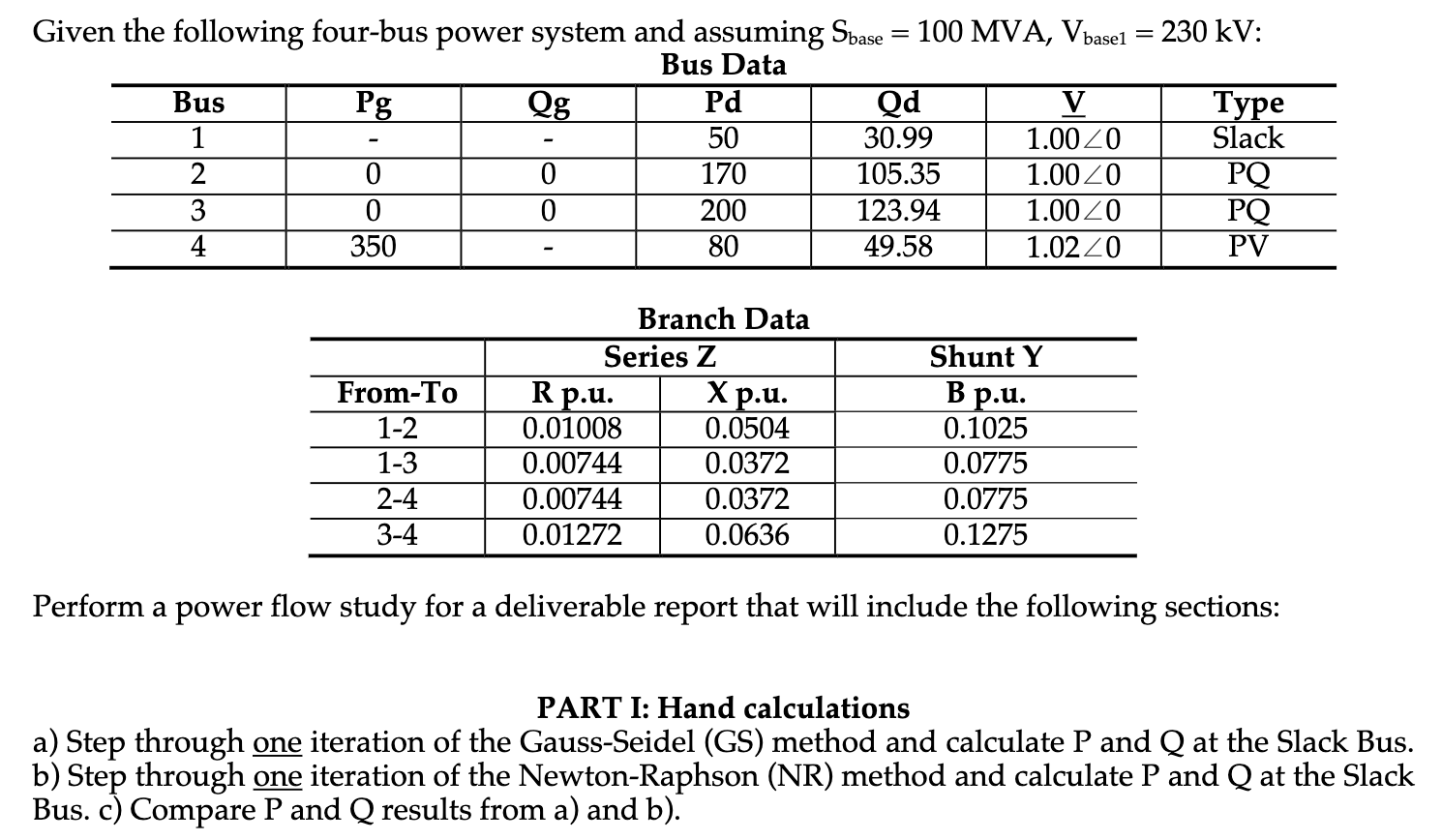 Given the following four-bus power system and | Chegg.com
