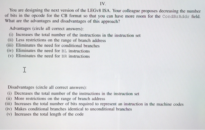Solved IV. You are designing the next version of the LEGv8 | Chegg.com