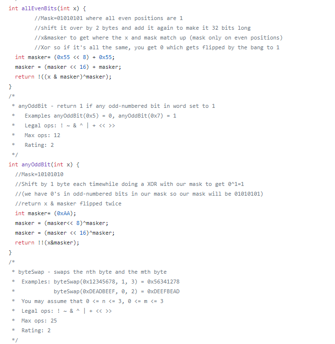 Solved int allEvenBits (int x) t //Mask-01010101 where all | Chegg.com