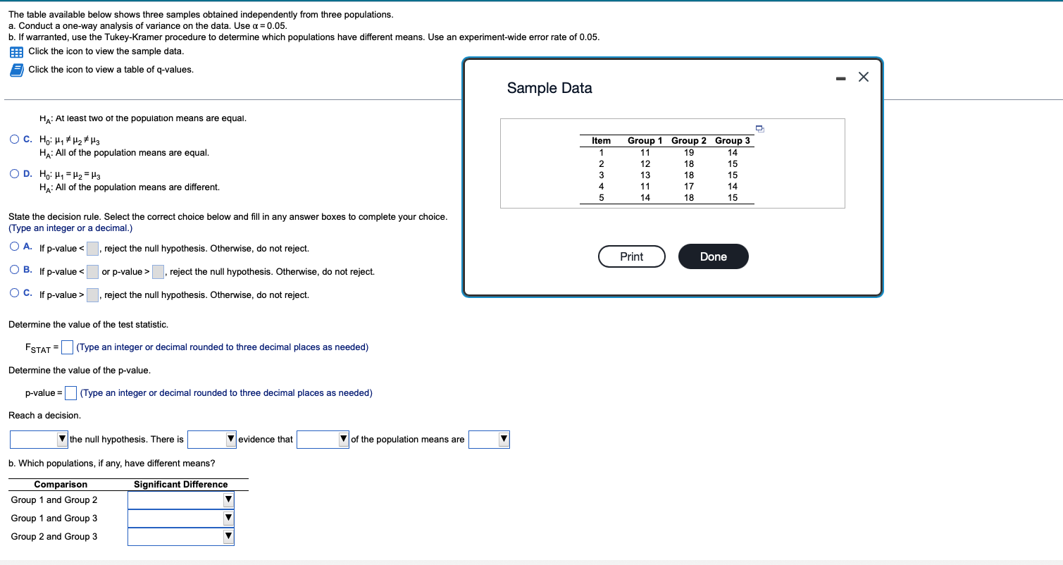 Solved The table available below shows three samples | Chegg.com