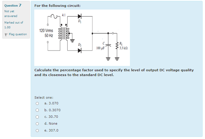 Solved For the following circuit:Calculate the percentage | Chegg.com