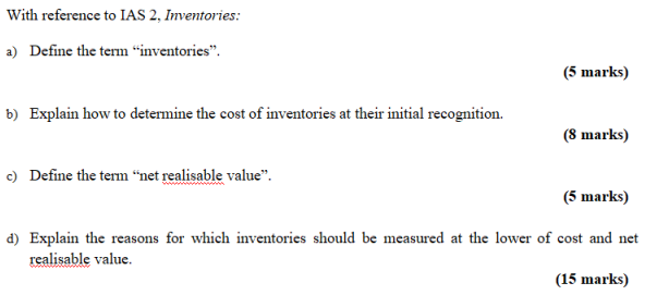 Solved With reference to IAS 2, Inventories: a) Define the | Chegg.com