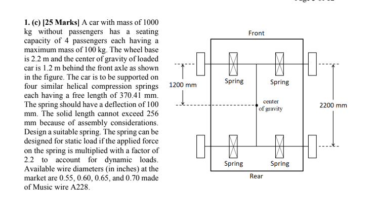 Solved 1. (c) [25 ﻿Marks] ﻿A car with mass of 1000 ﻿kg | Chegg.com