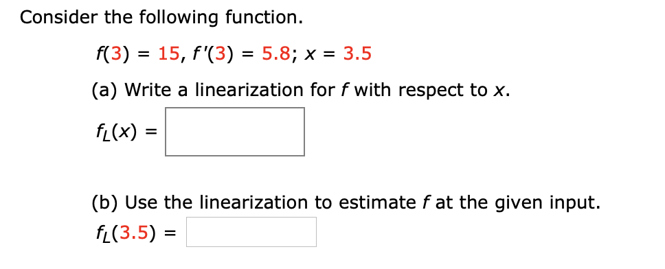 Solved Consider the following function. f(3) = 15, f'(3) = | Chegg.com