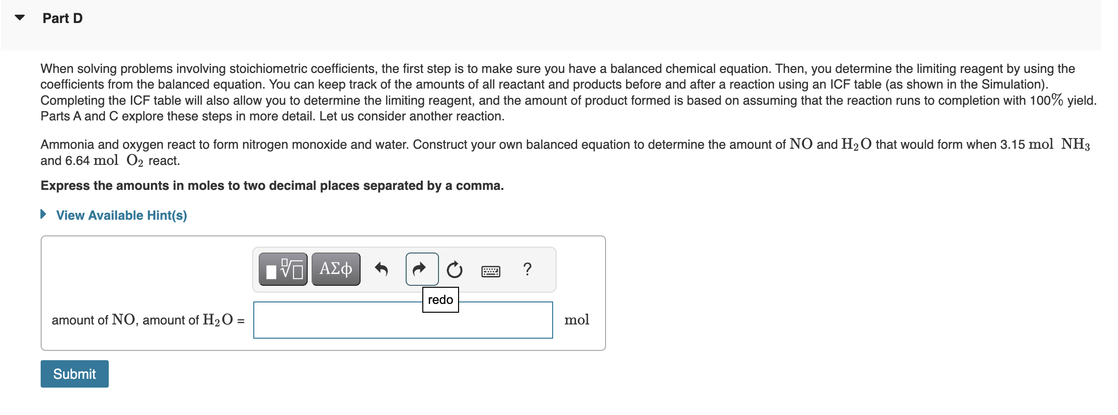 Solved Simulation - Stoichiometric Ratios and Limiting | Chegg.com