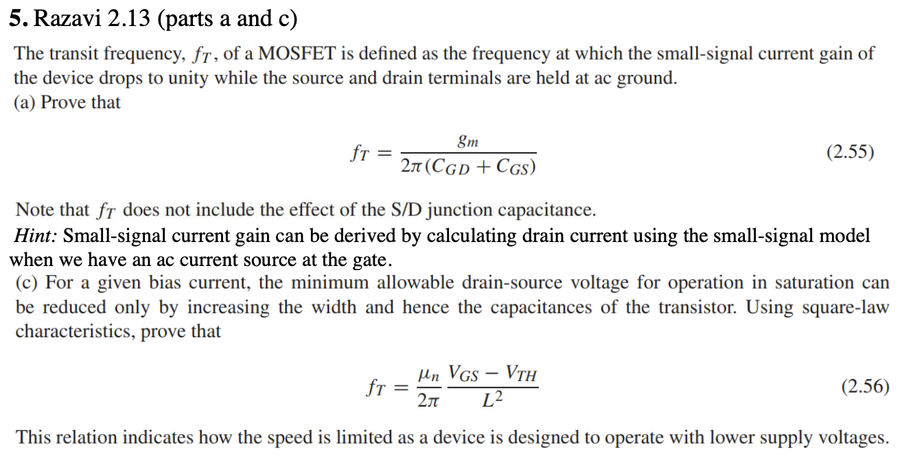 5. Razavi 2.13 (parts a and c) The transit frequency, | Chegg.com