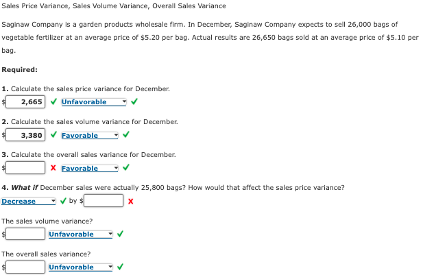 Solved Sales Price Variance, Sales Volume Variance, Overall | Chegg.com