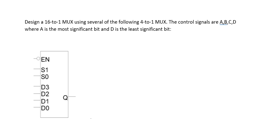 Solved Design a 16-to-1 MUX using several of the following | Chegg.com