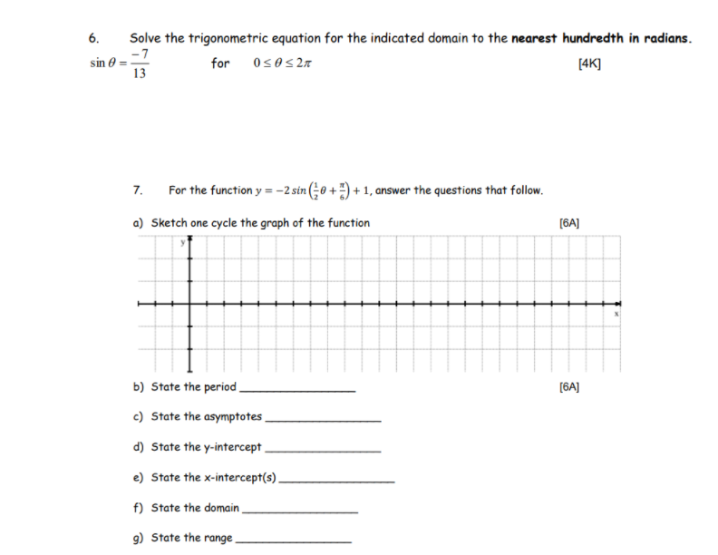 Solved 6. sino Solve the trigonometric equation for the | Chegg.com