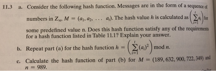 Solved Consider The Following Hash Function Messages Are In 
