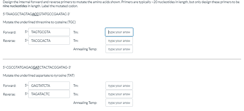 Solved Design the internal forward and reverse primers to | Chegg.com