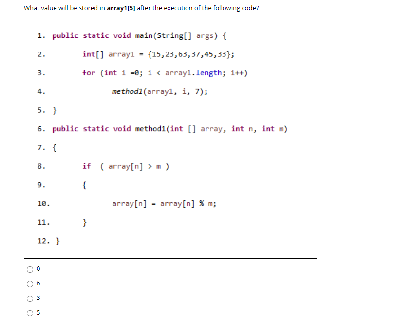 Solved What value will be stored in array1[5] after the | Chegg.com