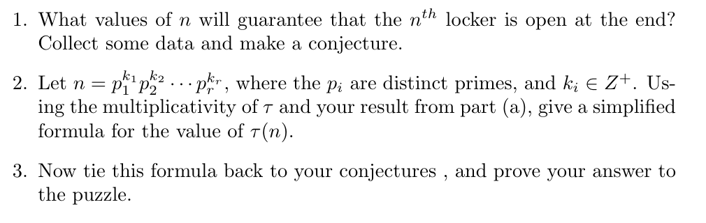 Solved The Locker Problem: In Kilo High School, there are | Chegg.com