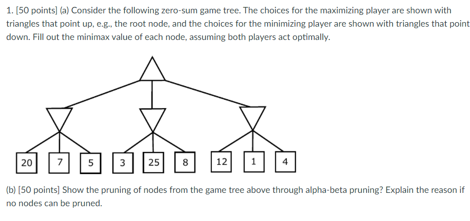 Solved 1. [50 points] (a) Consider the following zero-sum | Chegg.com