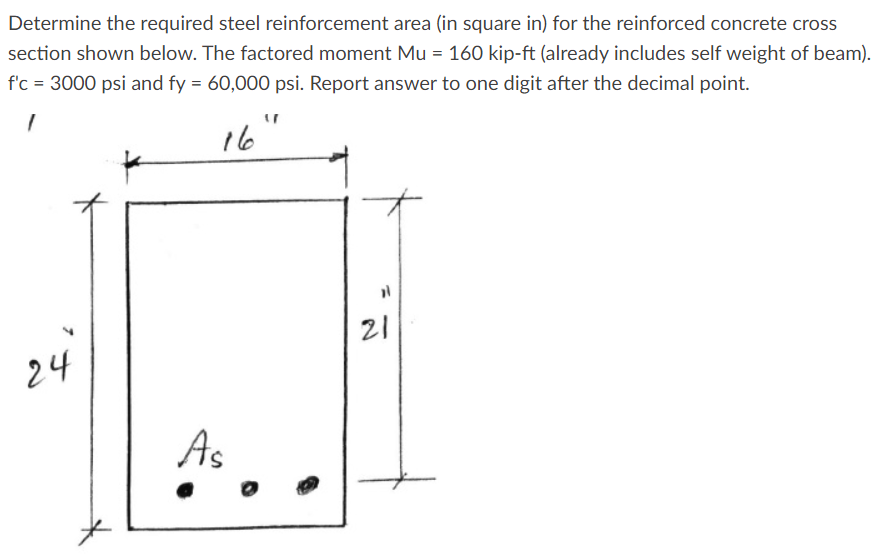 Solved Determine the required steel reinforcement area (in | Chegg.com