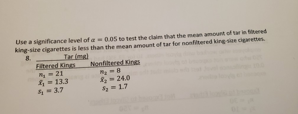 Solved 8. Use a significance level of a = 0.05 to test the | Chegg.com