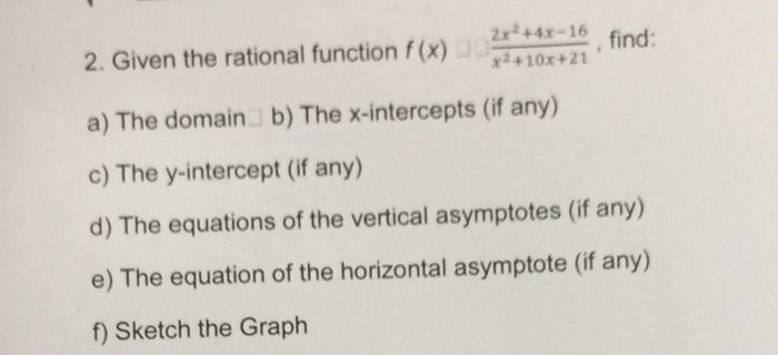 Solved Given the rational function f(x) 2x^2 + 4x - 16/x^2 | Chegg.com