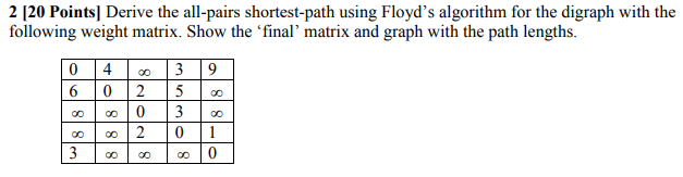 Solved 2 [20 Points] Derive the all-pairs shortest-path | Chegg.com