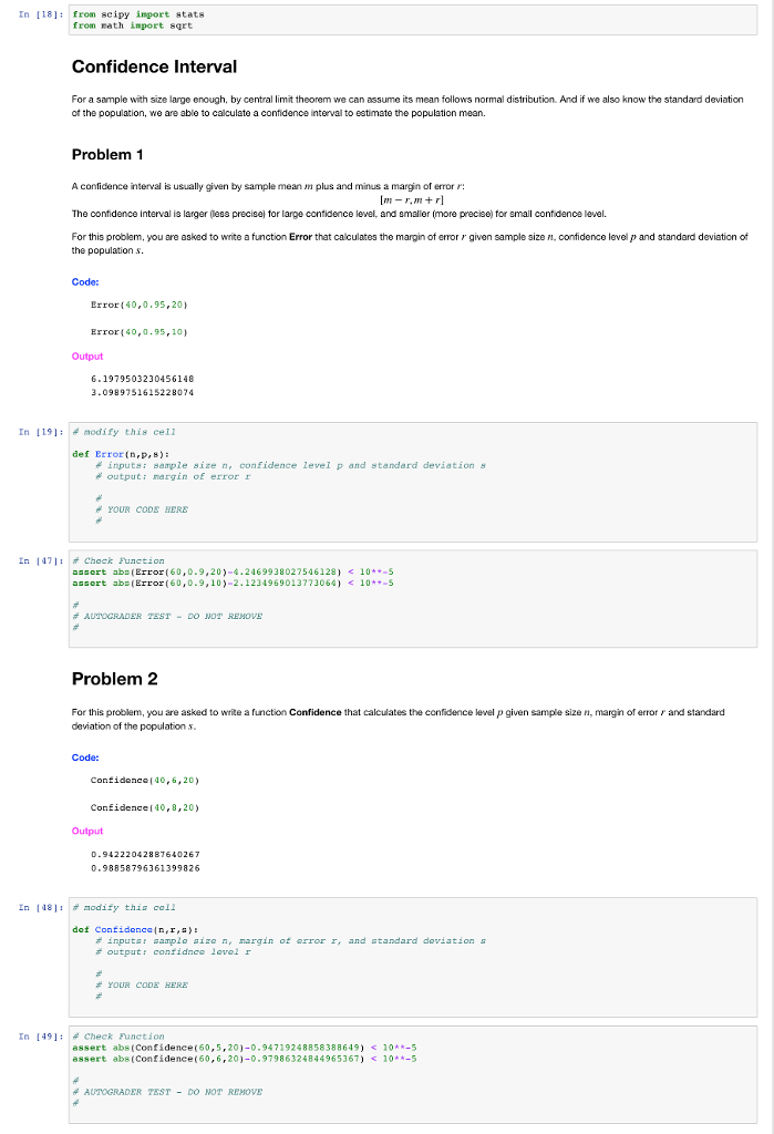 Solved In 1181:from scipy import stats fron rath import sgrt | Chegg.com