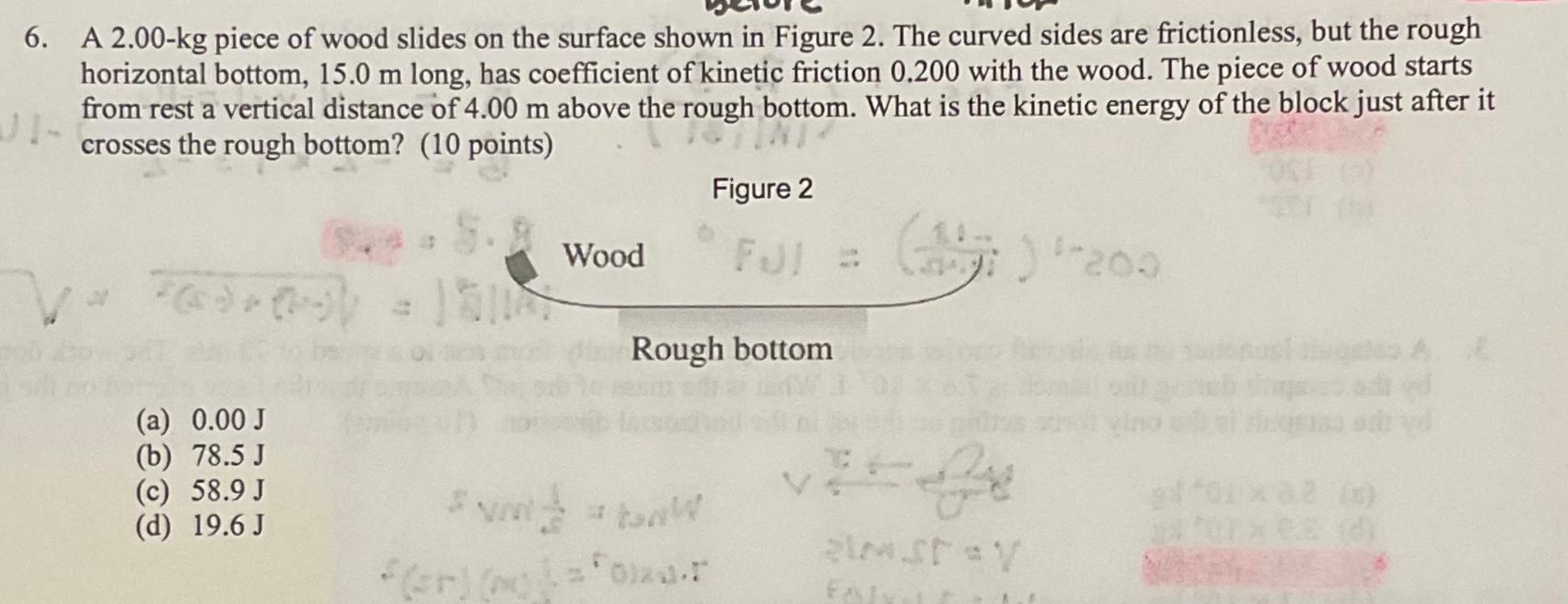 Solved A 2.00−kg piece of wood slides on the surface shown | Chegg.com