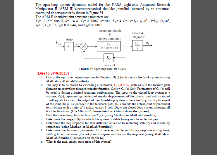 Solved The open-loop system dynamics model for the NASA | Chegg.com
