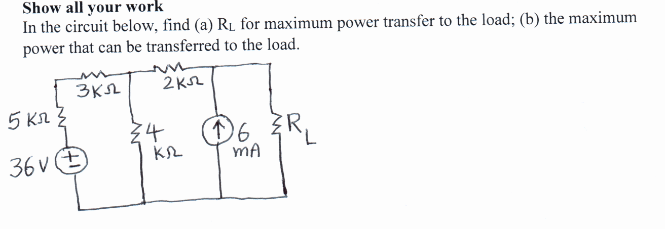 Solved In the circuit below find (a) RL for Maximum power | Chegg.com