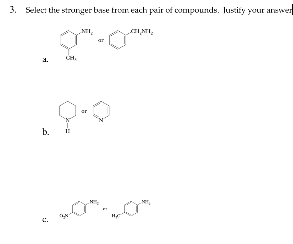 Solved 3. Select the stronger base from each pair of | Chegg.com
