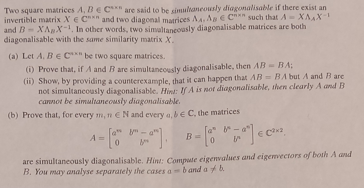 Solved Two square matrices A,B∈Cn×n are said to be | Chegg.com