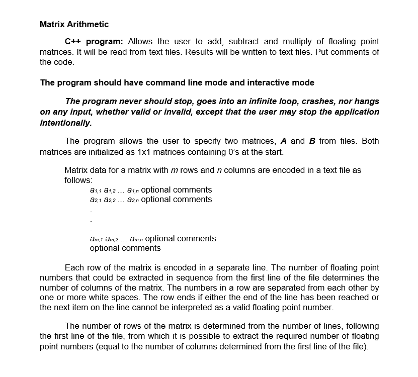Solved Matrix Arithmetic C Program Allows The User To 4393