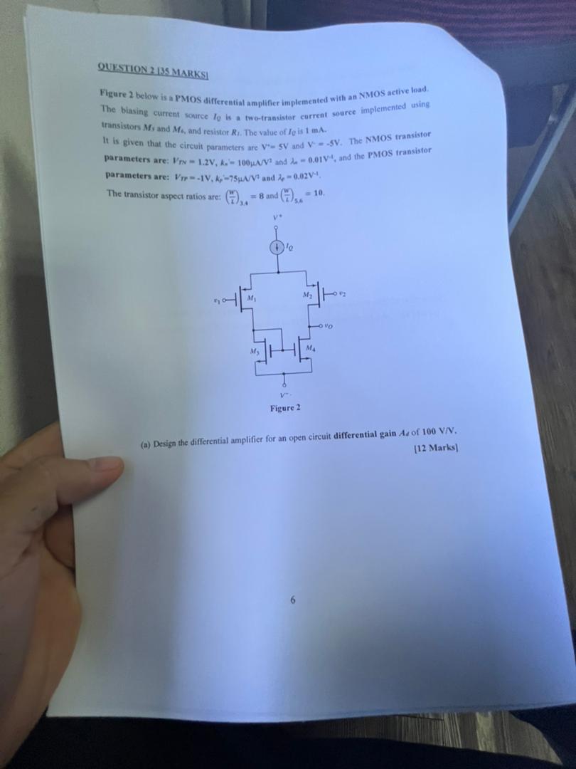 Solved QUESTION 2 135 MARKSI Figure 2 below is a PMOS | Chegg.com