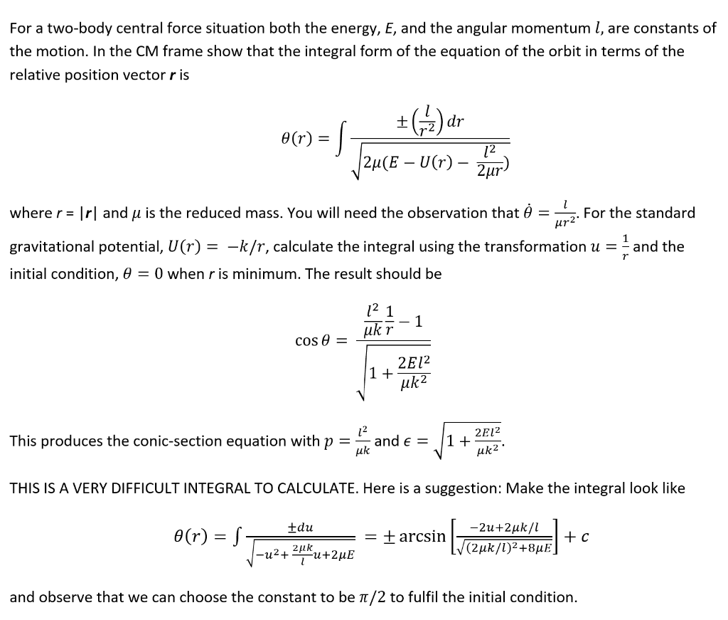 Solved For a two-body central force situation both the | Chegg.com