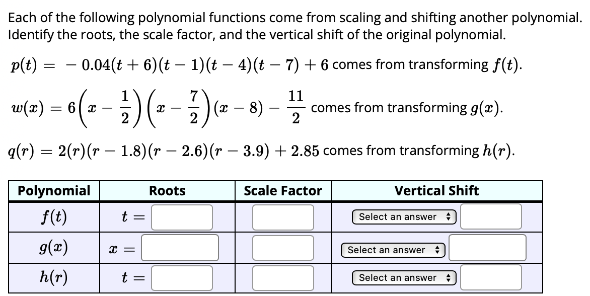 Solved Each of the following polynomial functions come from | Chegg.com