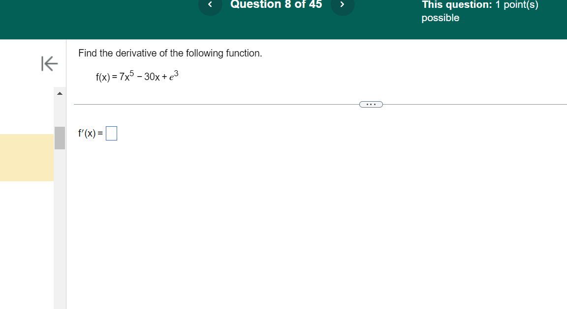 Solved Find the derivative of the following function. | Chegg.com