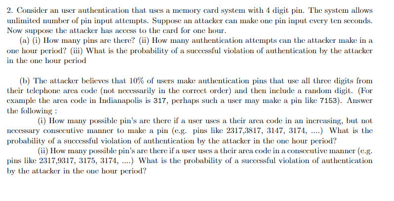 2. Consider an user authentication that uses a memory | Chegg.com