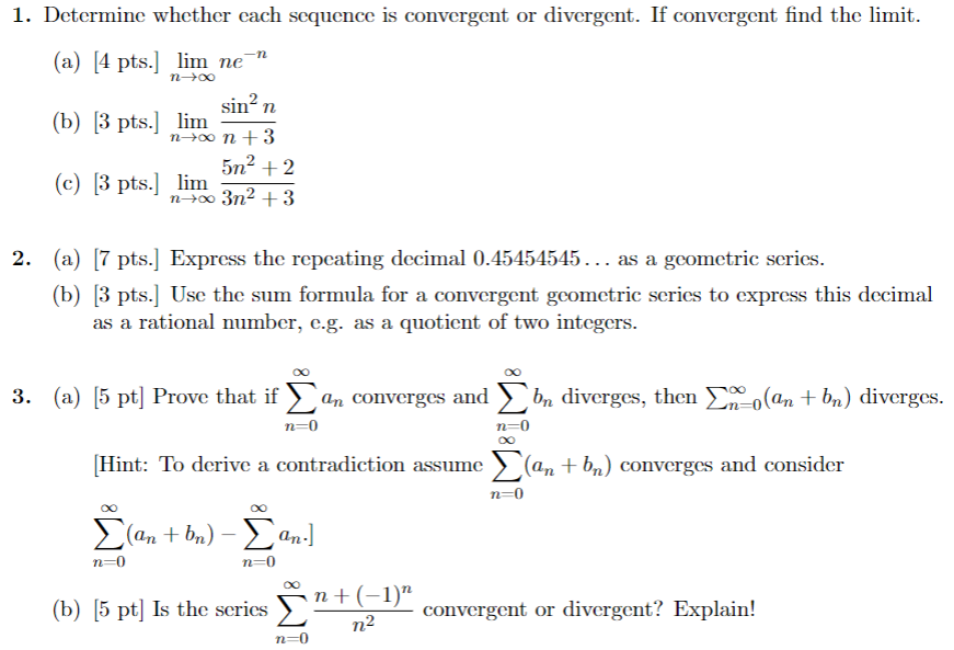 Solved 1. Determine whether each sequence is convergent or | Chegg.com