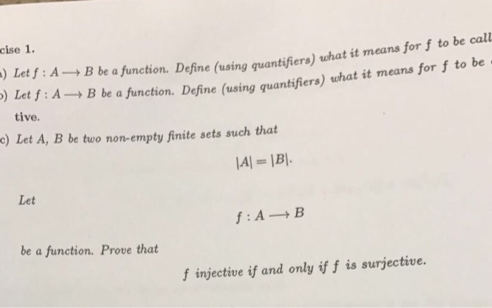 Solved Let f : A rightarrow B be a function. Define (using | Chegg.com