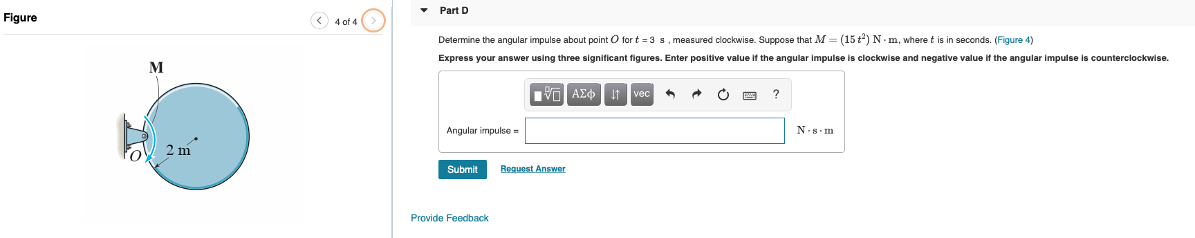 Solved Part B Determine the angular impulse about point O | Chegg.com