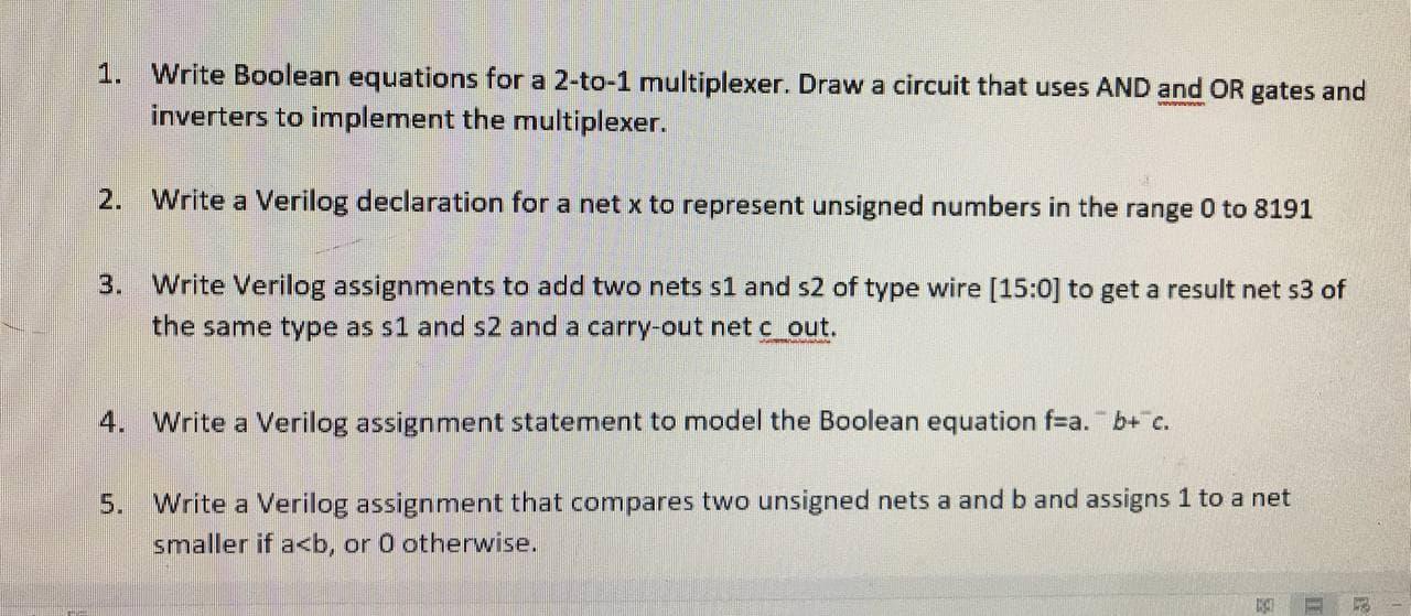 1 Write Boolean Equations For A 2 To 1 Multiplexer