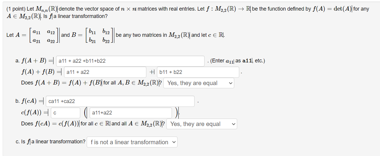 Solved (1 point) Let Mn,n(R)∣ denote the vector space of | Chegg.com