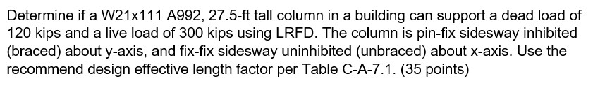 Solved Determine if a W21x111 A992, 27.5-ft tall column in a | Chegg.com