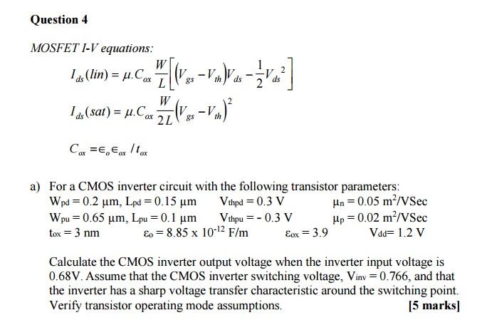 MOSFET I-V equations: Ids( lin | Chegg.com