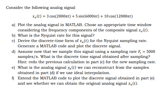 Solved Consider the following analog | Chegg.com