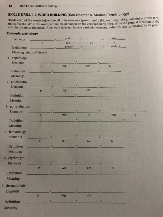 Solved 12 Unit l:The Healthcare Setting SKILLS DRILL | Chegg.com