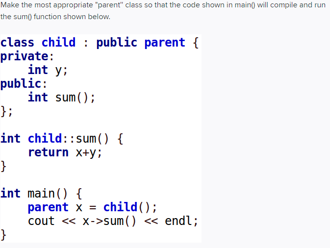 Solved Make the most appropriate "parent'' class so that | Chegg.com